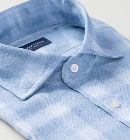 Light Blue Linen Plaid Fitted Dress Shirt by Proper Cloth